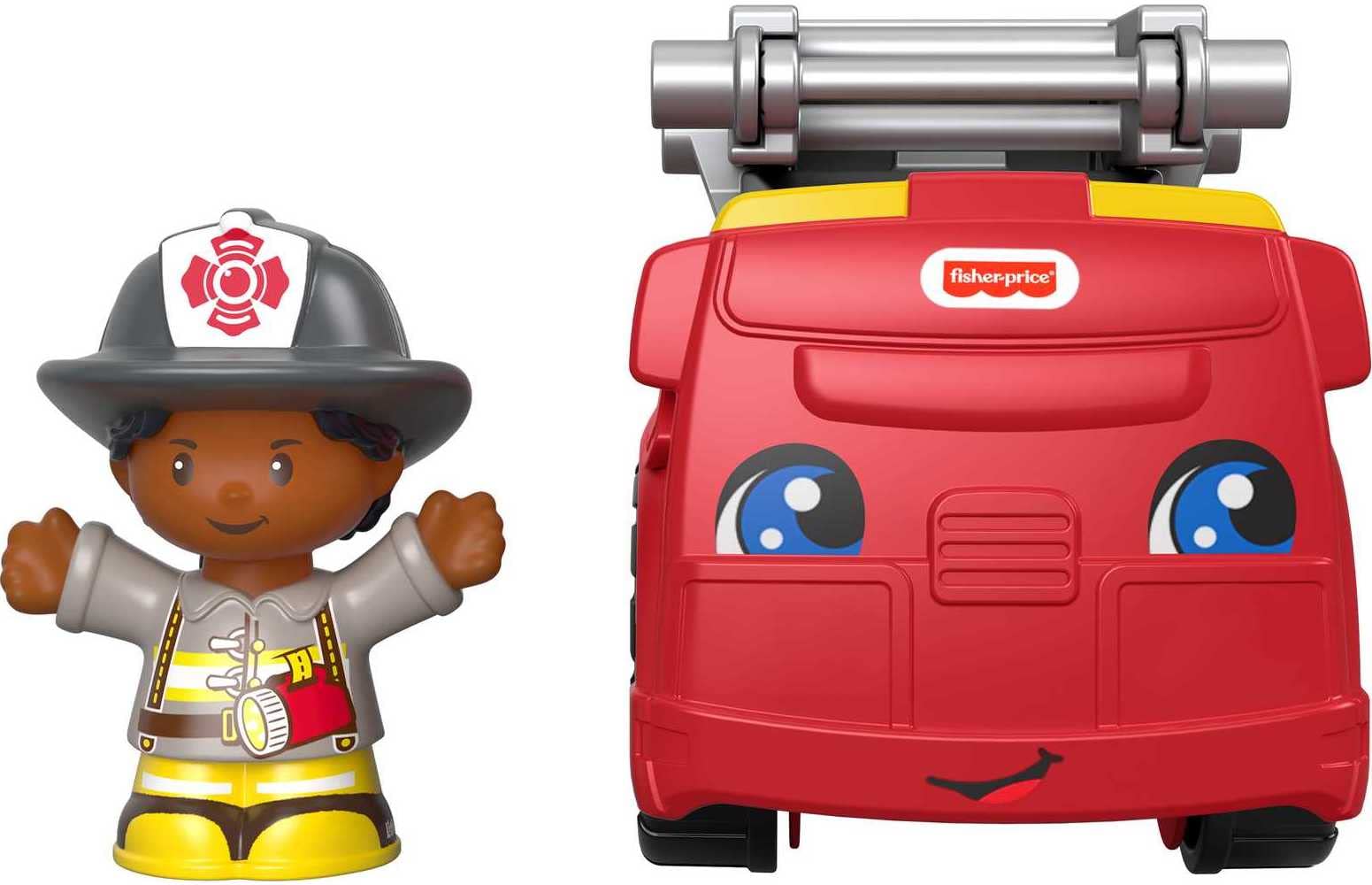 Fisher-Price Little People Toddler Toy to The Rescue Fire Truck Push Along Vehicle with Firefighter Figure for Ages 1+ Years