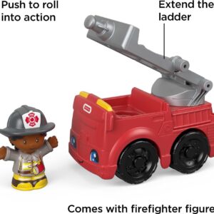 Fisher-Price Little People Toddler Toy to The Rescue Fire Truck Push Along Vehicle with Firefighter Figure for Ages 1+ Years