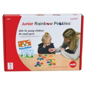 rainbow pebbles activity set - junior - ages 18m+ - includes 16 activity cards - sorting and stacking stones - early math manipulative for children - first counting and construction toy