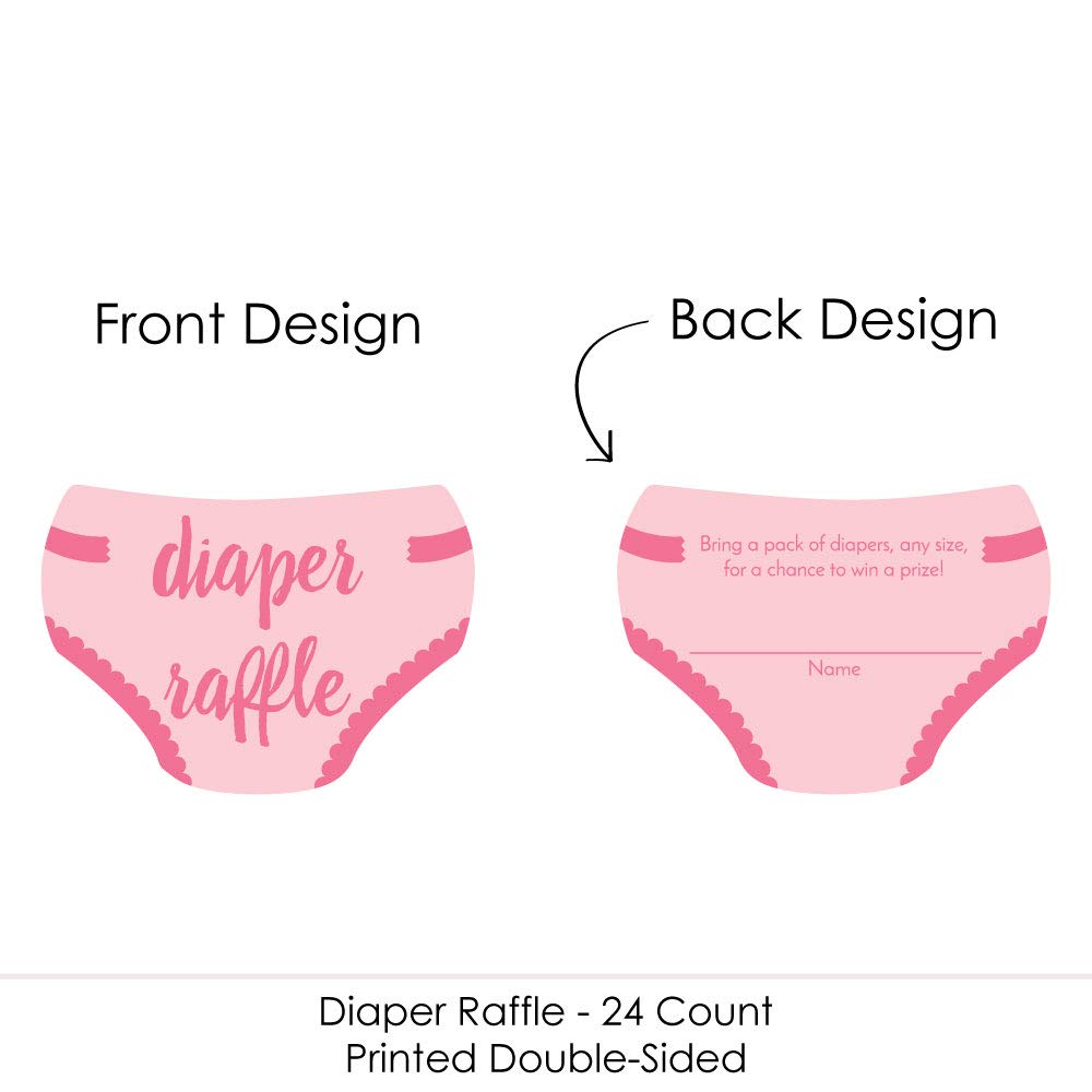 Big Dot of Happiness Baby Girl - Diaper Shaped Raffle Ticket Inserts - Pink Baby Shower Activities - Diaper Raffle Game - Set of 24