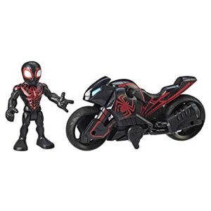 playskool heroes marvel super hero adventures kid arachnid web wheels, 5-inch figure and motorcycle set, collectible toys for kids ages 3 and up