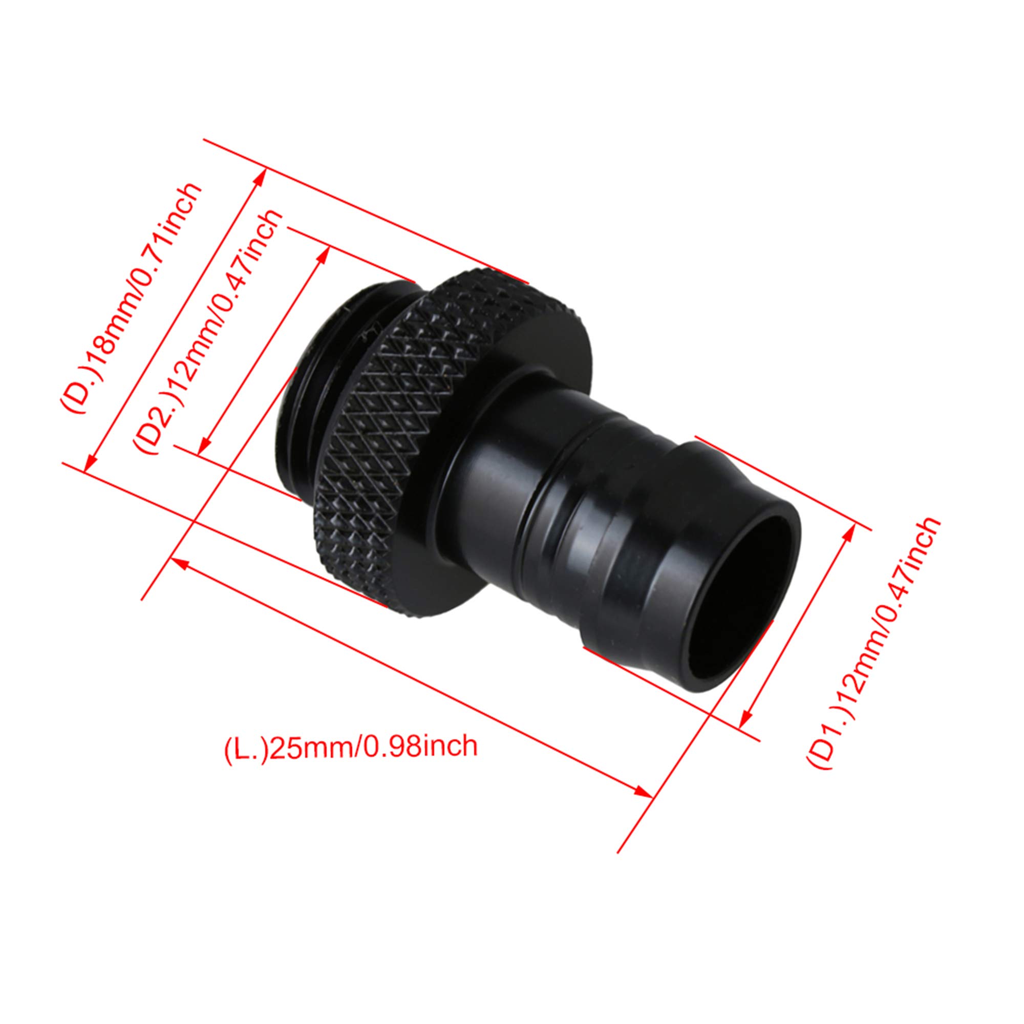 RDEXP Black Copper Fittings G1/4 Thread Soft Tube Barb Connector for Computer Water Cooling Part Set of 6