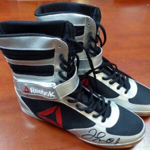 Sports Memorabilia Floyd Mayweather Jr. Autographed Reebok Silver Boxing Shoes Beckett BAS Stock #121801 - Autographed Boxing Equipment