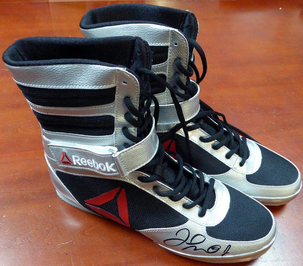 Sports Memorabilia Floyd Mayweather Jr. Autographed Reebok Silver Boxing Shoes Beckett BAS Stock #121801 - Autographed Boxing Equipment