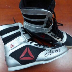 Sports Memorabilia Floyd Mayweather Jr. Autographed Reebok Silver Boxing Shoes Beckett BAS Stock #121801 - Autographed Boxing Equipment