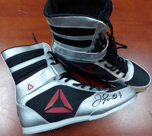 Sports Memorabilia Floyd Mayweather Jr. Autographed Reebok Silver Boxing Shoes Beckett BAS Stock #121801 - Autographed Boxing Equipment