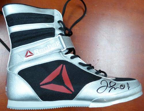 Sports Memorabilia Floyd Mayweather Jr. Autographed Reebok Silver Boxing Shoes Beckett BAS Stock #121801 - Autographed Boxing Equipment