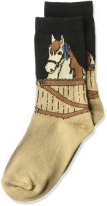 k. bell unisex child fun conversation starter crew - 1 pairs cool novelty gifts casual sock, blue ribbon horse (black), medium us