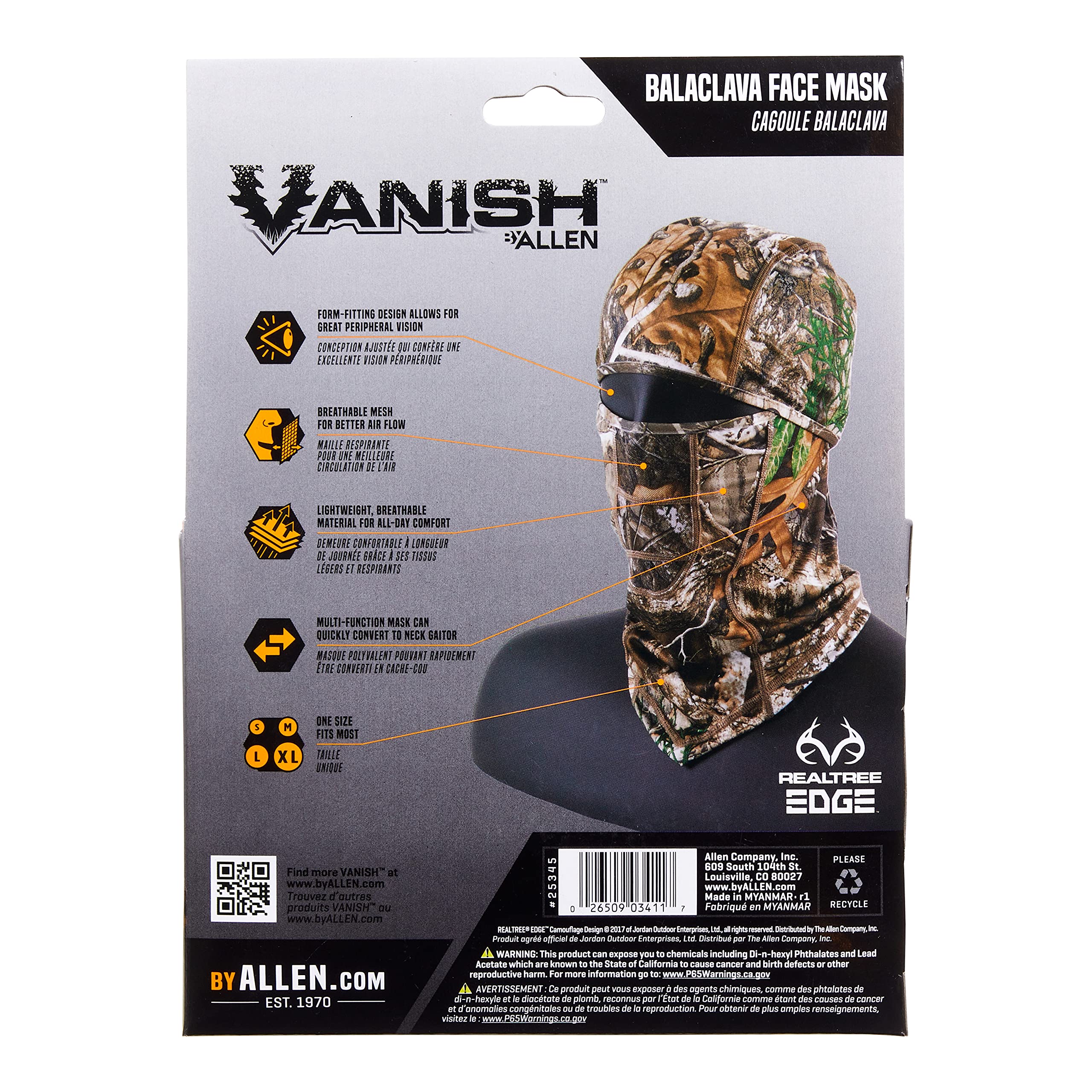 Allen Company Vanish Unisex Camo Balaclava - Hunting Face Cover - Ideal Hunting Gear for Men and Women - Realtree Edge, Camo