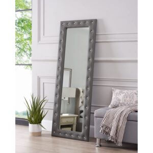 crystal tufted floor mirror full length, 63"lx22"w wall mirror full length, standing mirror full length, full length wall mirror with faux wood frame, full length mirrors for bedroom - gray