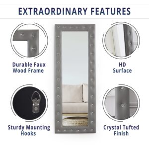 Crystal Tufted Floor Mirror Full Length, 63"LX22"W Wall Mirror Full Length, Standing Mirror Full Length, Full Length Wall Mirror With Faux Wood Frame, Full Length Mirrors for Bedroom - Gray