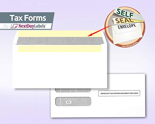 NextDayLabels - 100 Self Seal Envelopes, Designed to fit 2023 3-up Laser W-2 Forms, Horizontal Format