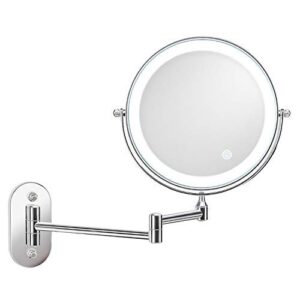 alvorog wall mounted makeup mirror 8 inches led touch screen adjustable light double sided 1x/5x magnifying vanity mirror swivel extendable for bathroom hotels powered by batteries (not included)