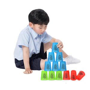 SEISSO Stack Cups, Stacking Cup Set Classic Stack Training Game Toys for Boys Girls Kids Stacking Cups with Carry Bag (12 Pack Blue)