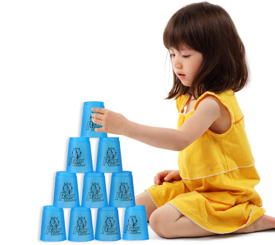 SEISSO Stack Cups, Stacking Cup Set Classic Stack Training Game Toys for Boys Girls Kids Stacking Cups with Carry Bag (12 Pack Blue)