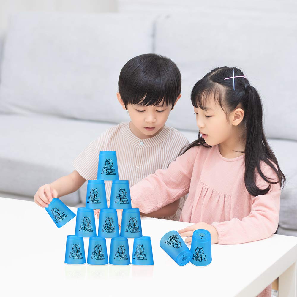 SEISSO Stack Cups, Stacking Cup Set Classic Stack Training Game Toys for Boys Girls Kids Stacking Cups with Carry Bag (12 Pack Blue)