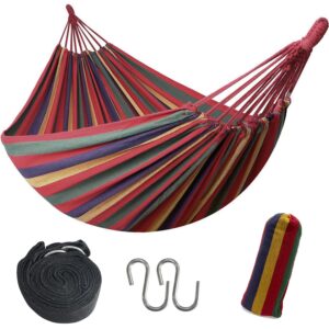 sutekus single or double hammock outdoor camping hammock two person portable hammock with rope and carrying pouch (rainbow stripe)