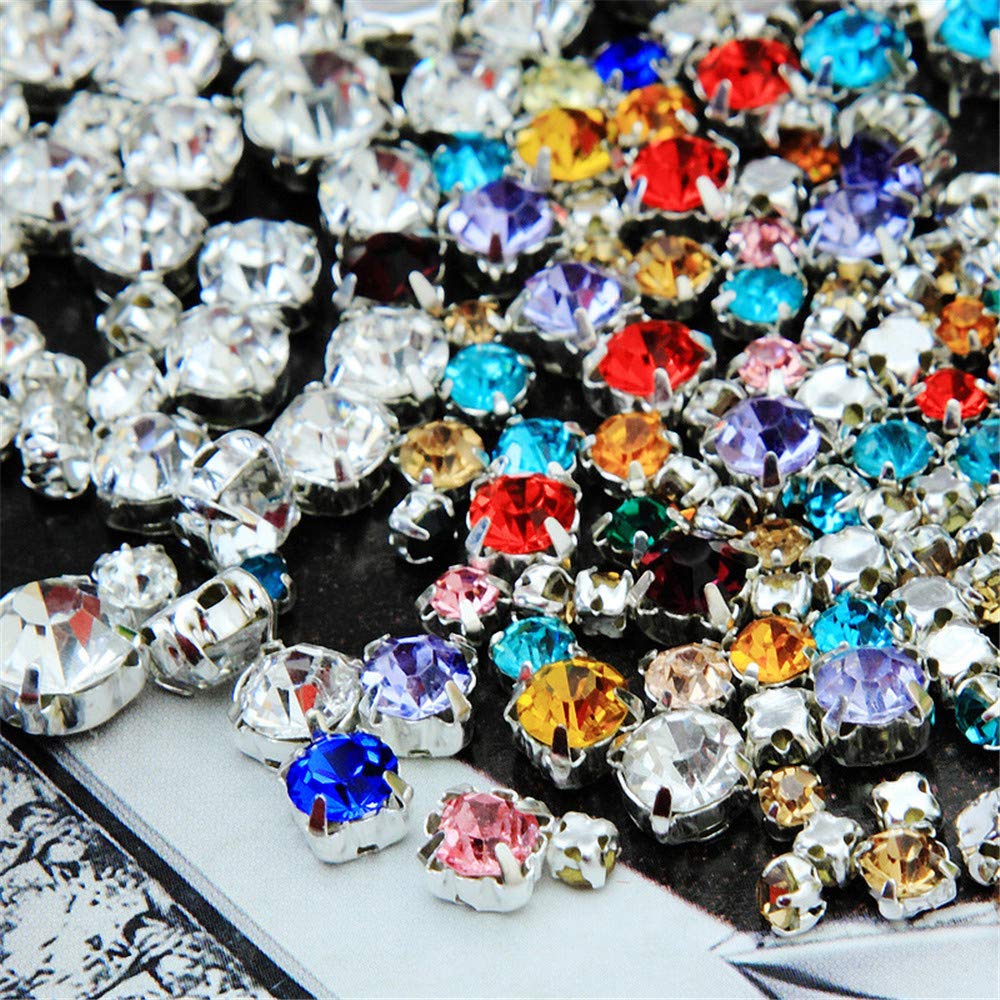 Sew On Rhinestones, Choupee 130PCS Sew On Glass Rhinestone Metal Back Prong Setting Sewing Claw Rhinestone Mixed Shapes for Costume, Clothes, Garments, Dress, Earring, Belt and Shoes