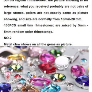 Sew On Rhinestones, Choupee 130PCS Sew On Glass Rhinestone Metal Back Prong Setting Sewing Claw Rhinestone Mixed Shapes for Costume, Clothes, Garments, Dress, Earring, Belt and Shoes