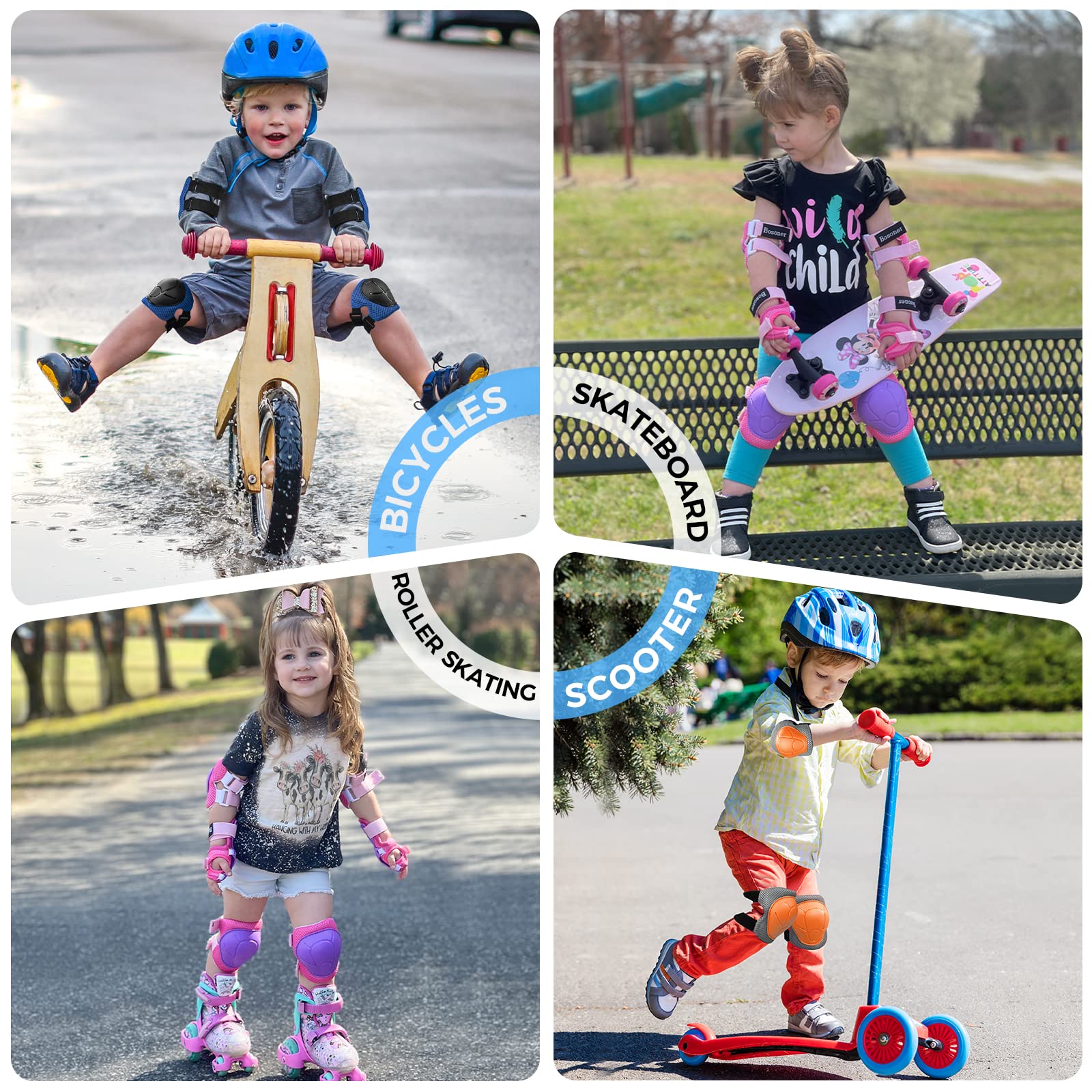 BOSONER Roller and Skating Pads for Kids: Knee Pads and Elbow Pads for Kids/Youth 3-15 - Girls/Boys Protection Gear