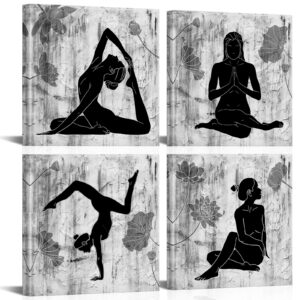 kolo wall art abstract yoga wall art canvas prints 4 panels black and white zen painting picture with lotus flower modern wall decor framed for home wall decoration 12"x12"x4 pcs (12"x12"x4 panels)