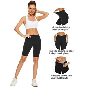 Custer's Night Biker Shorts Women High Waist Out Pocket Yoga Short Tummy Control Workout Running 4 Way Stretch Yoga Leggings Black XL