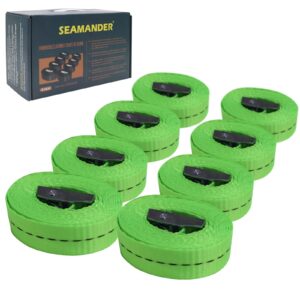 seamander 1" x 12' lashing straps up to 600lbs, made of zinc alloy & high tenacity polyester,surfboard kayak sup cargo tie down 8pk(green)