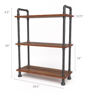 Barnyard Designs Rustic Industrial Bookshelf - Real Pine Wood with Sturdy Metal Frame - Tier Bookcase for Displaying Decor - No Tools Required Assembly (3-Shelf)