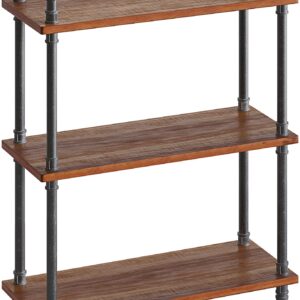 Barnyard Designs Rustic Industrial Bookshelf - Real Pine Wood with Sturdy Metal Frame - Tier Bookcase for Displaying Decor - No Tools Required Assembly (3-Shelf)