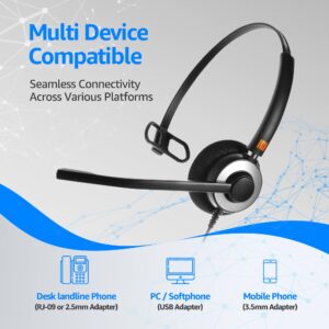 IPD IPH-160 Phone Headset with Noise Cancelling Microphone for Office and Call Center- Comapatible with Polycom VVX, Aastra,Avaya Digital, Nortel,Samsung,Mitel landline Phones.