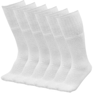 falari 6 pairs men's athletic tube socks mid-calf - 25" length - size 10-15 white