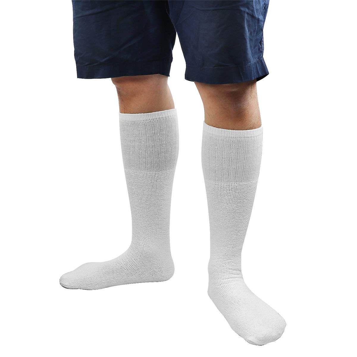 Falari 6 Pairs Men's Athletic Tube Socks Mid-Calf - 25" Length - Size 10-15 White