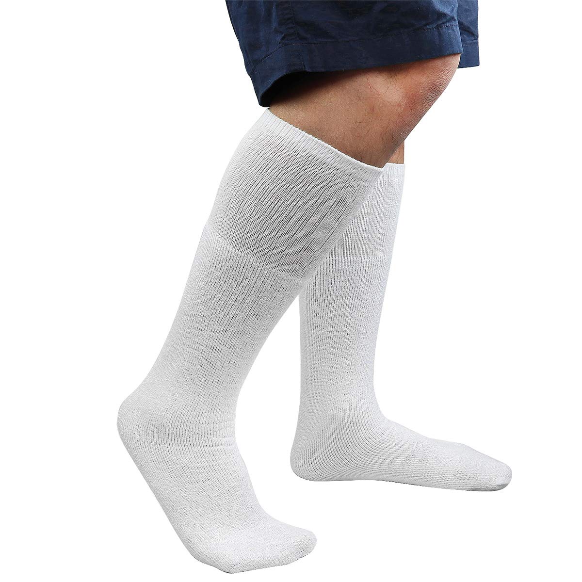 Falari 6 Pairs Men's Athletic Tube Socks Mid-Calf - 25" Length - Size 10-15 White