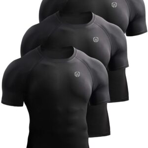 NELEUS Men's 3 Pack Compression Baselayer Athletic Workout T Shirts,5022,Black,Black,Black,US L,EU XL