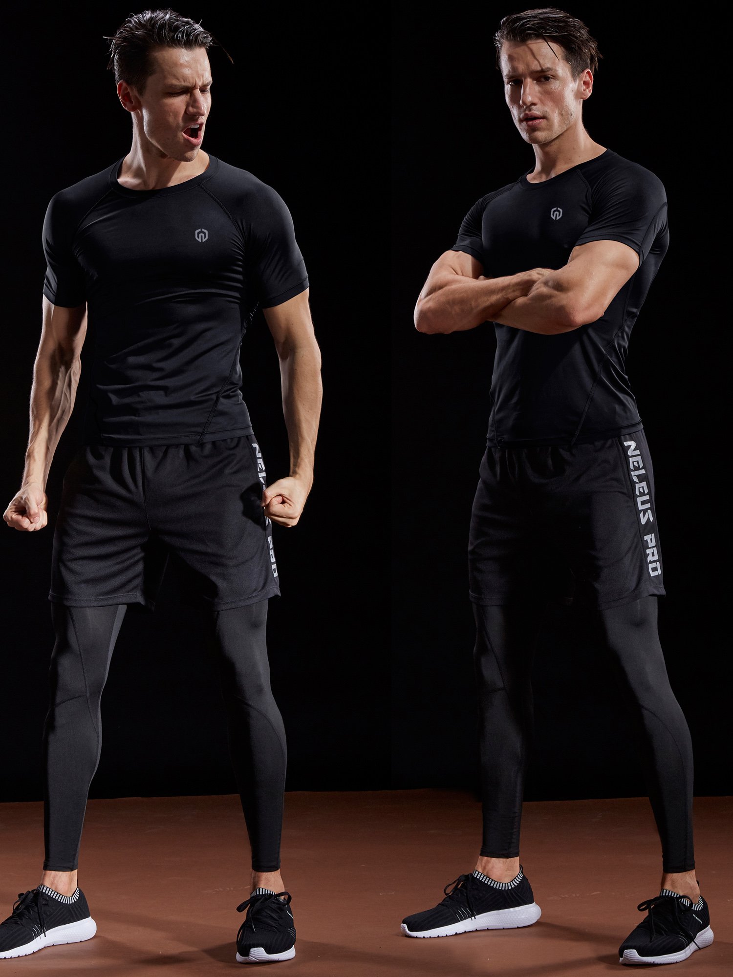 NELEUS Men's 3 Pack Compression Baselayer Athletic Workout T Shirts,5022,Black,Black,Black,US L,EU XL