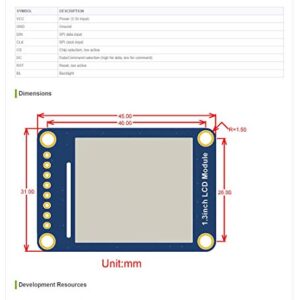 1.3 Inch LCD Module IPS Screen for Raspberry Pi 4B+ 4B 3B+ 3B 2B+ Zero W WH 2 W Ardui STM32 ST7789 Driver 240x240 Resolution SPI Interface Display RGB 65K Color Display 3.3V/5V