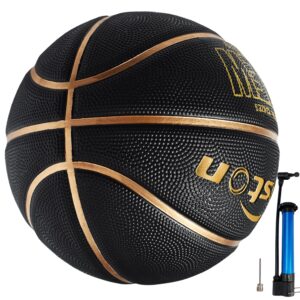 senston 29.5'' basketball outdoor indoor rubber basketball ball official size 7 street basketball with pump black/gold