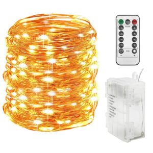 twinkle star 300 led 99 ft copper wire string lights battery operated 8 modes with remote, waterproof fairy string lights for indoor outdoor home wedding party decoration, warm white