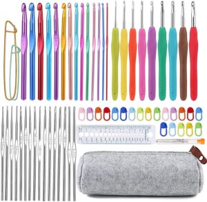 72 pcs crochet hooks set, crochet hooks kit plus large eye blunt needles ergonomic yarn knitting needles marking clips tools set with crochet needle accessories