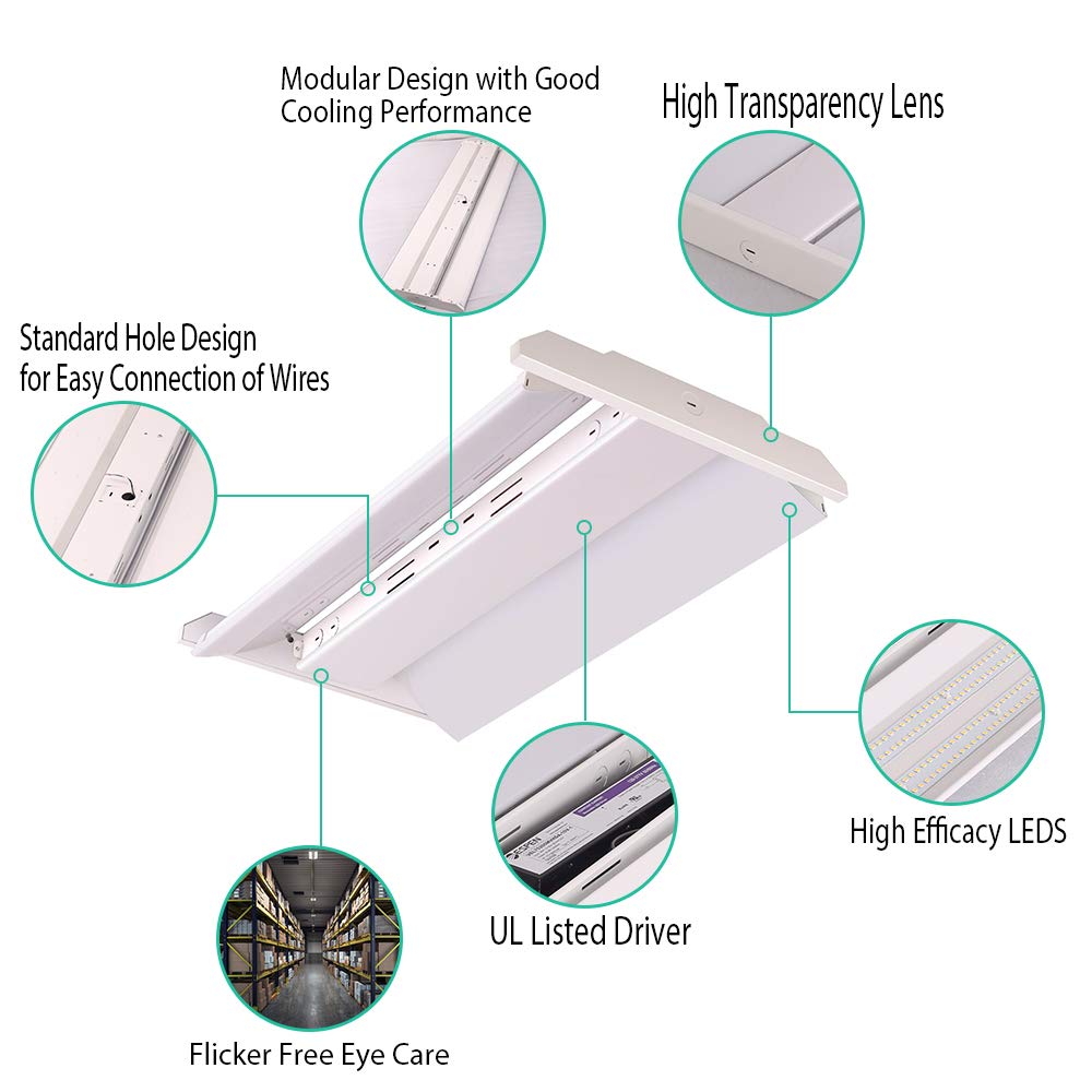 LED High Bay Light Fixture,2FT Dimmable High Bay Shop Light with 30°60°90°Angle Adjustable,150W(Equal to 600W or 6 Lamp Fluorescent Linear),22500LM Super Bright,Commercial/Industrial Lighting