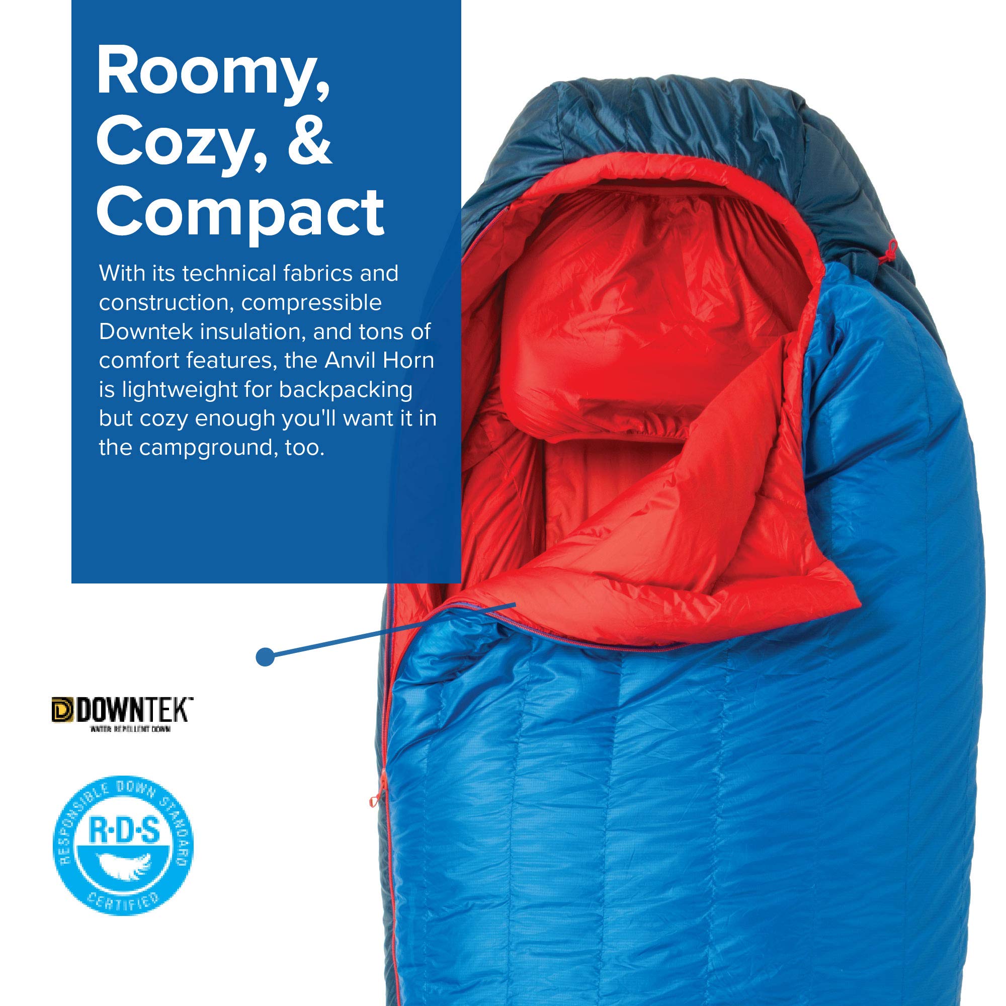 Big Agnes Anvil Horn (650 DownTek) Sleeping Bag, 15 Degree, Wide Long, Left Zip