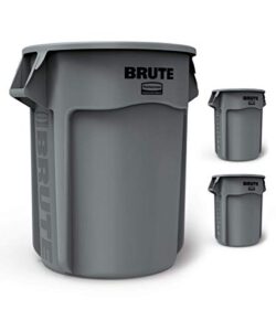 rubbermaid commercial products brute heavy-duty trash/garbage can, 55-gallon, gray, wastebasket for home/garage/bathroom/outdoor/driveway, pack of 3