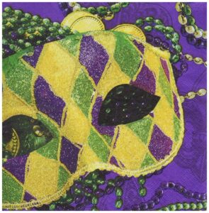 creative converting masks of mardi gras napkins, 6.5", multicolor