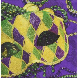 Creative Converting Masks of Mardi Gras Napkins, 6.5", Multicolor