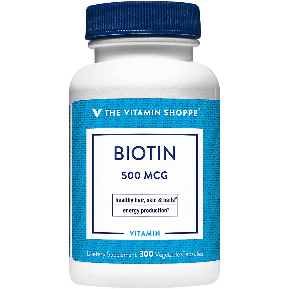 The Vitamin Shoppe Biotin 500MCG, Nutrient Metabolism Support for Healthy Vibrant Hair, Healthy Skin and Strong Nails (300 Veggie Capsules)