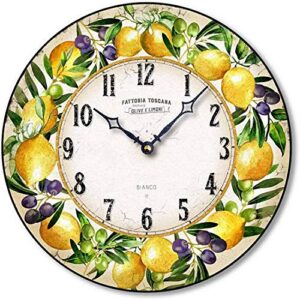 fairy freckles studios italian pottery style wood lemon wall clock c8029 (ivory)