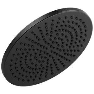 delta faucet single-spray raincan shower head, black shower head, rainfall shower head, round shower head, metal shower head, 2.5 gpm flow rate, matte black 52158-bl25