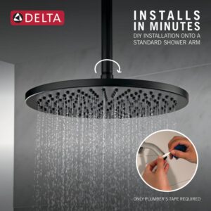 Delta Faucet Single-Spray Raincan Shower Head, Black Shower Head, Rainfall Shower Head, Round Shower Head, Metal Shower Head, 2.5 GPM Flow Rate, Matte Black 52158-BL25