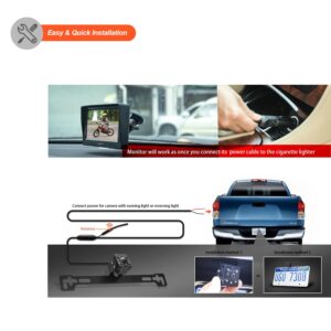 Digital Wireless Backup System, Waterproof and Night Vision Wireless License Plate Rear View Camera + 4.3’’ Wireless Display for RV, Cars, Truck, Vans