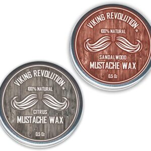 Viking Revolution Mustache Wax 2 Pack - Beard & Moustache Wax for Men - Strong Hold Helps Train Tame & Style (Citrus & Sandalwood, 2 pack)